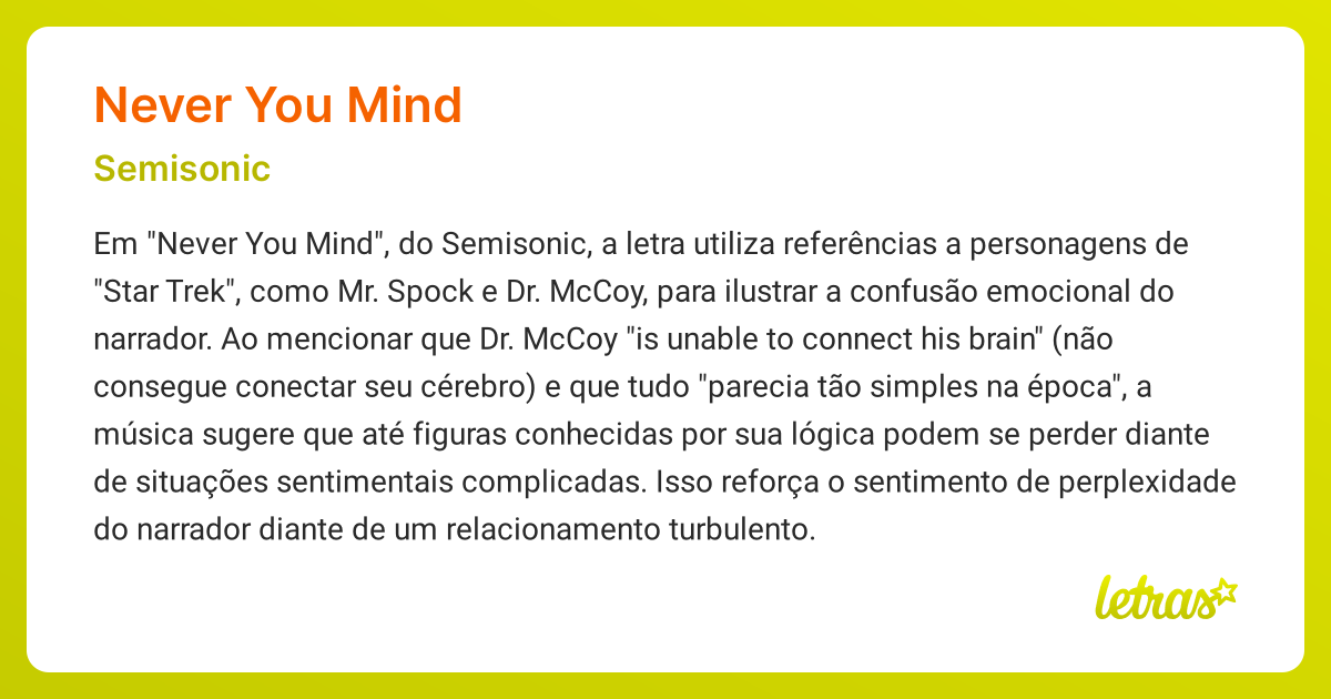 Significado da música NEVER YOU MIND (Semisonic) - LETRAS.MUS.BR
