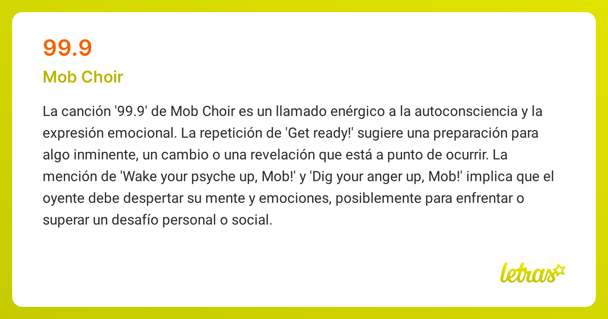 Significado de la canción 99.9 (Mob Choir) - LETRAS.COM