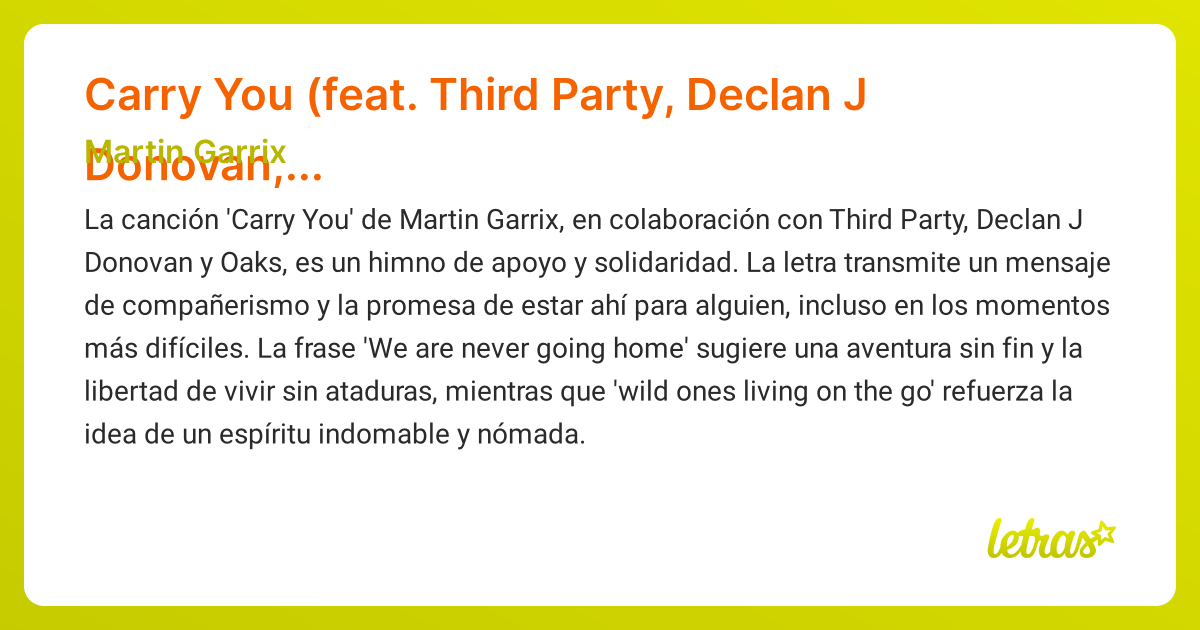 Significado de la canción Carry You (feat. Third Party, Declan J ...