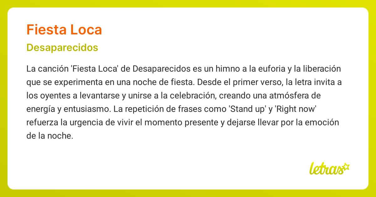 Significado de la canción FIESTA LOCA (Desaparecidos) - LETRAS.COM