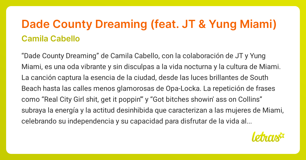 Significado de la canción Dade County Dreaming (feat. JT & Yung Miami ...