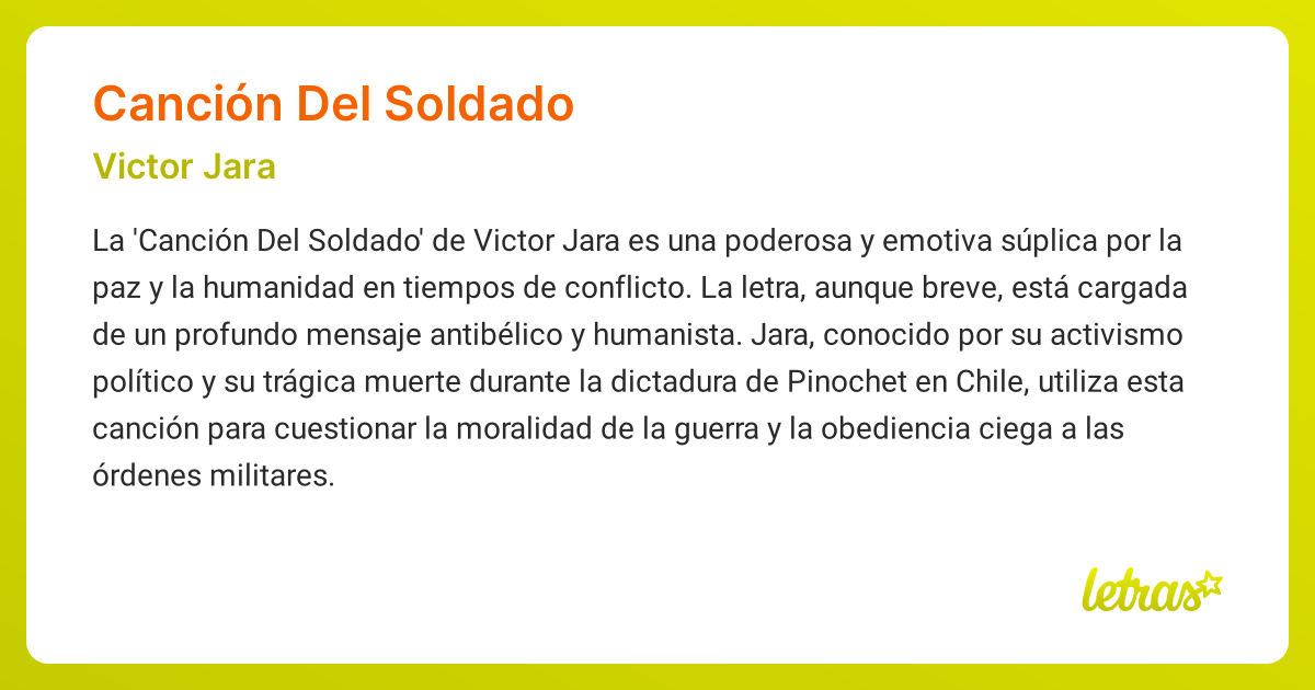 Significado de la canción CANCIÓN DEL SOLDADO (Victor Jara) - LETRAS.COM