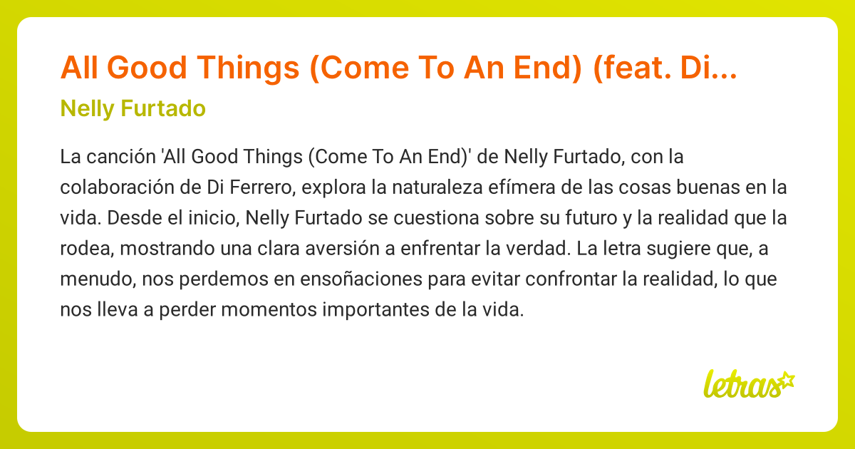 Significado de la canción All Good Things (Come To An End) (feat. Di ...