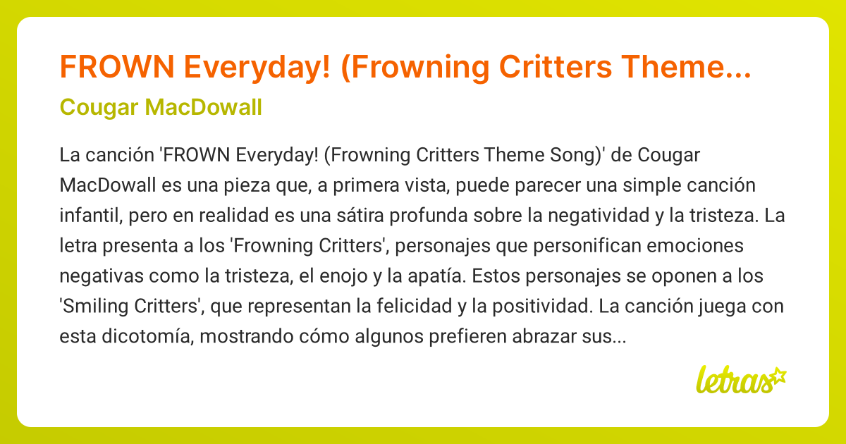 Significado de la canción FROWN Everyday! (Frowning Critters Theme Song ...