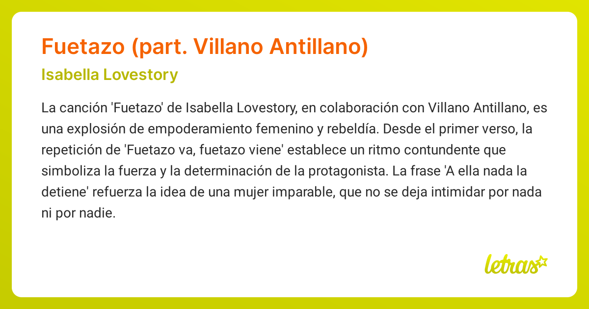 Significado de la canción Fuetazo (part. Villano Antillano) (Isabella ...