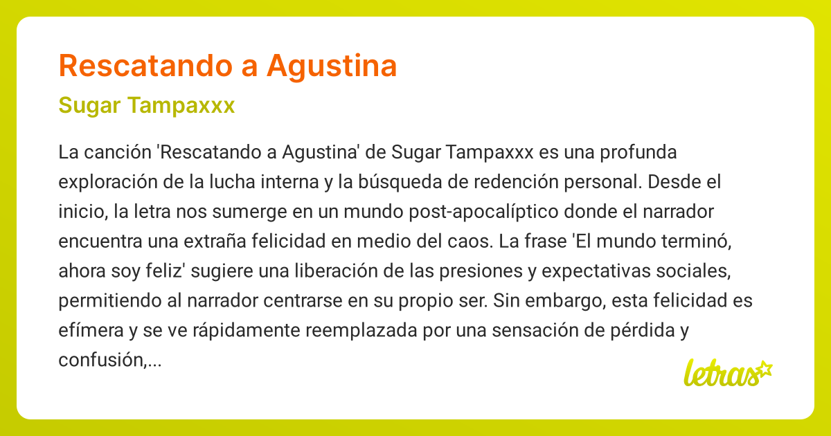 Significado de la canción RESCATANDO A AGUSTINA (Sugar Tampaxxx ...