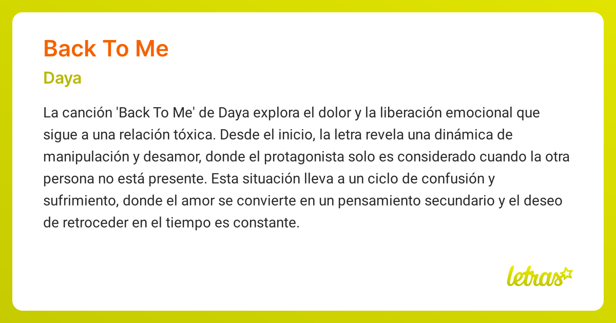 Significado de la canción BACK TO ME (Daya ) - LETRAS.COM