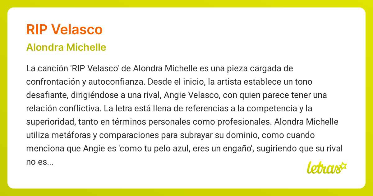 Significado de la canción RIP VELASCO (Alondra Michelle) - LETRAS.COM