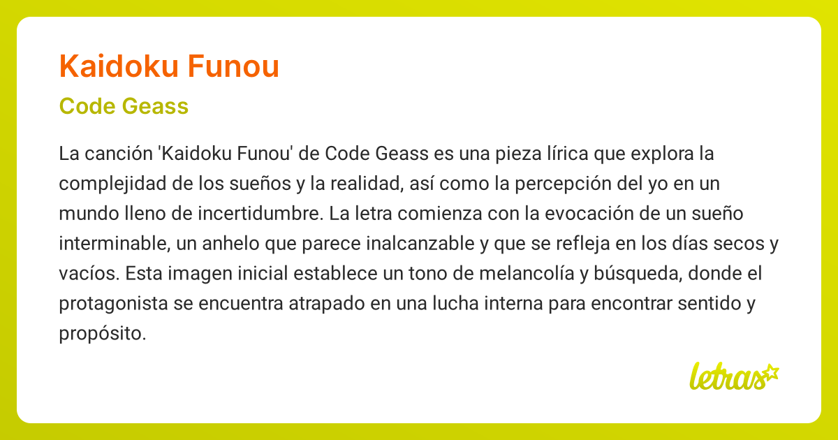 Significado de la canción KAIDOKU FUNOU (Code Geass) - LETRAS.COM