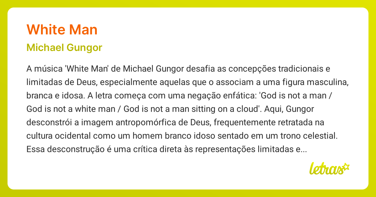 Significado da música WHITE MAN (Michael Gungor) - LETRAS.MUS.BR
