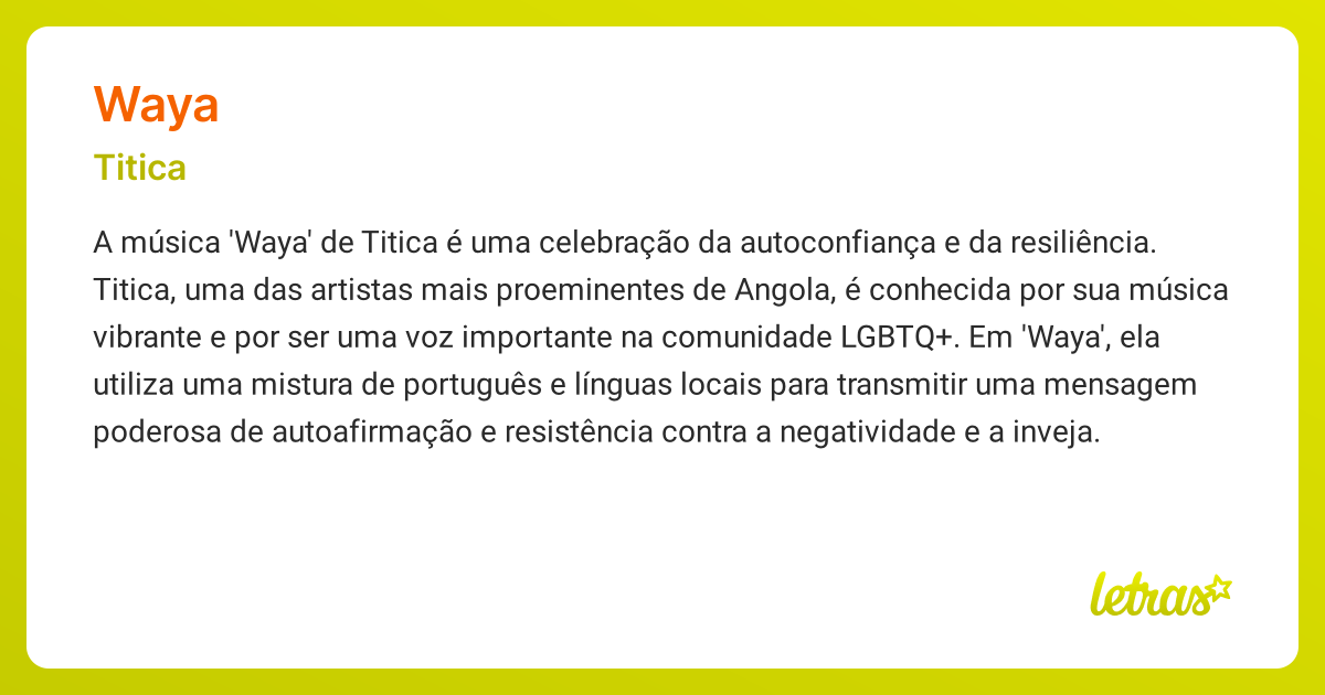 Significado da música WAYA (Titica) - LETRAS.MUS.BR