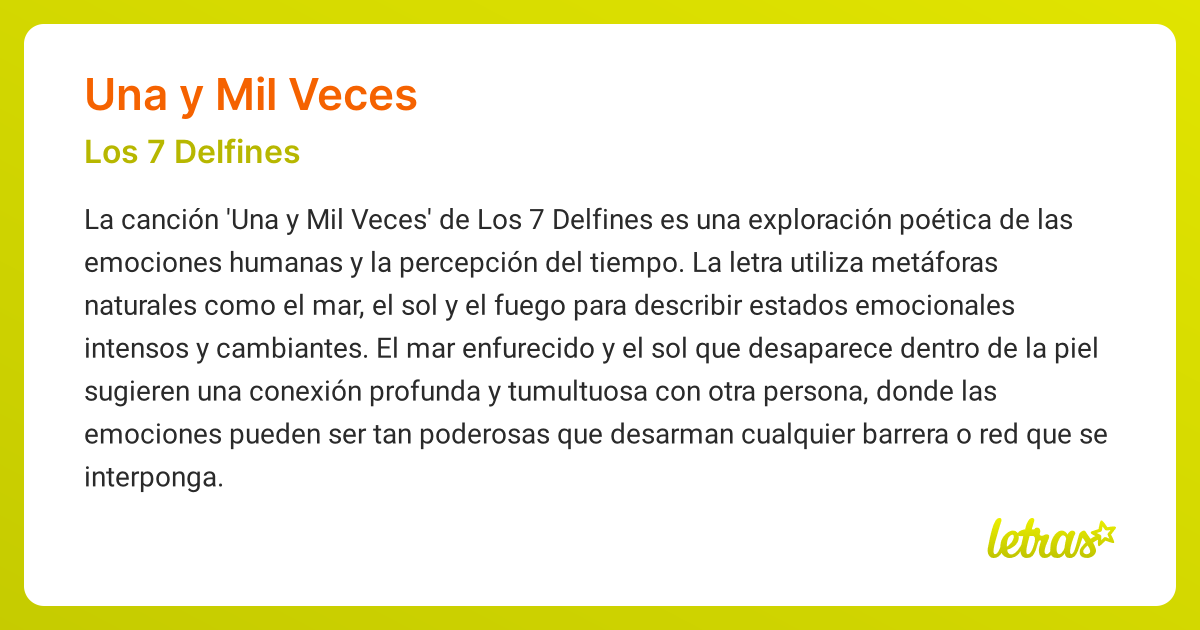 Significado de la canción UNA Y MIL VECES (Los 7 Delfines) - LETRAS.COM