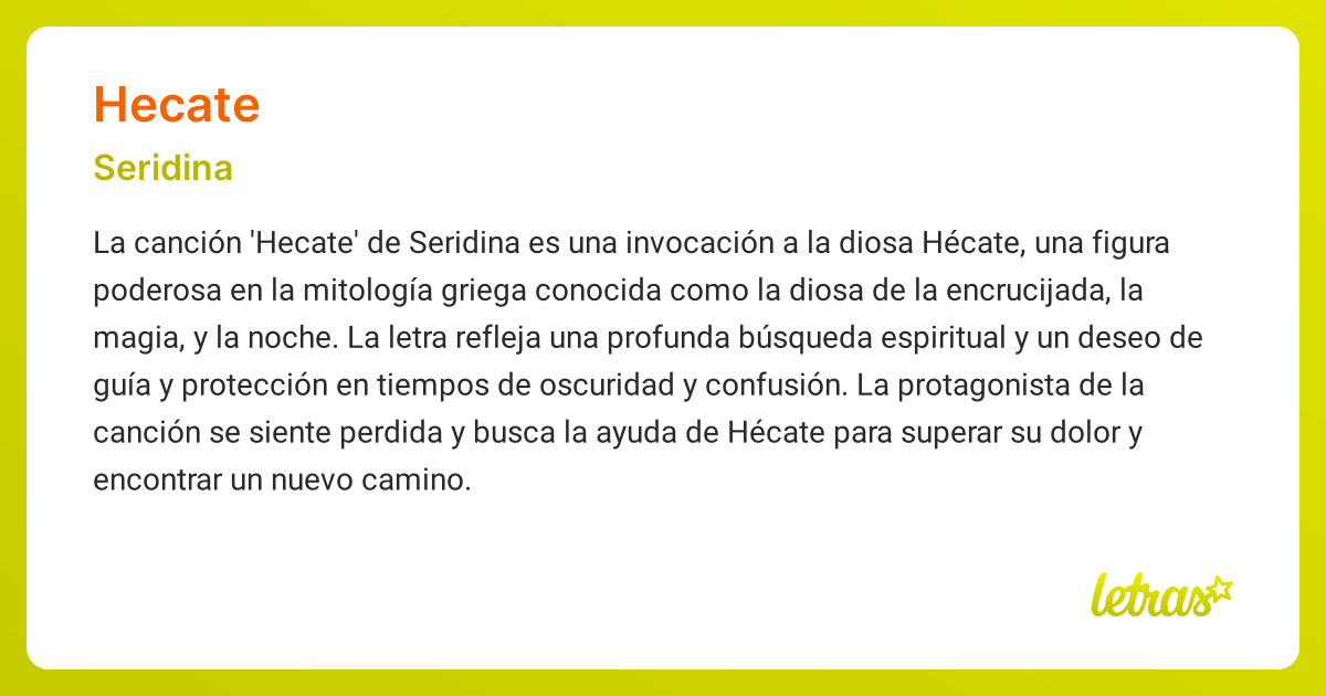 Significado de la canción HECATE (Seridina) - LETRAS.COM