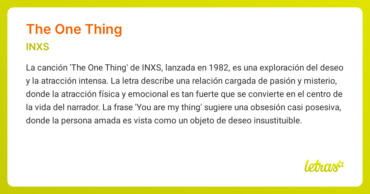 Significado de la canción THE ONE THING (INXS) - LETRAS.COM