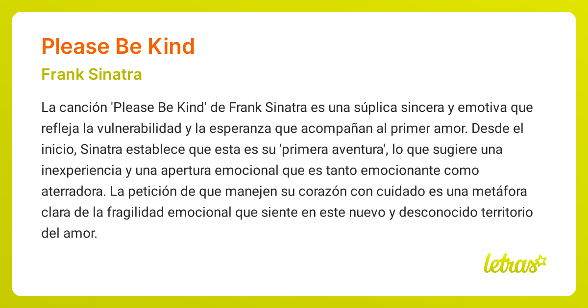 Significado de la canción PLEASE BE KIND (Frank Sinatra) - LETRAS.COM