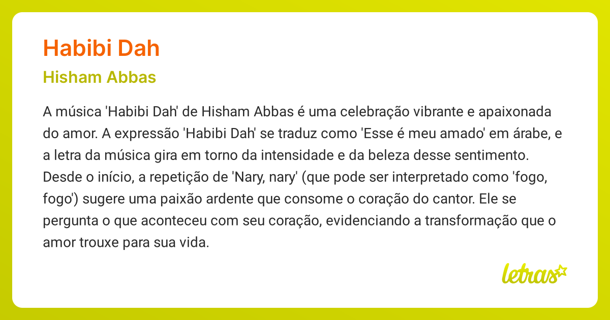 Significado da música HABIBI DAH (Hisham Abbas) - LETRAS.MUS.BR