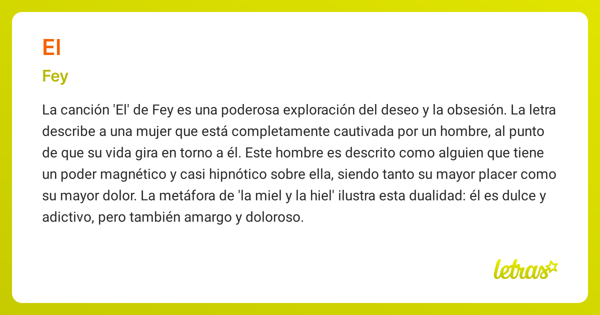 Significado de la canción EL (Fey) - LETRAS.COM