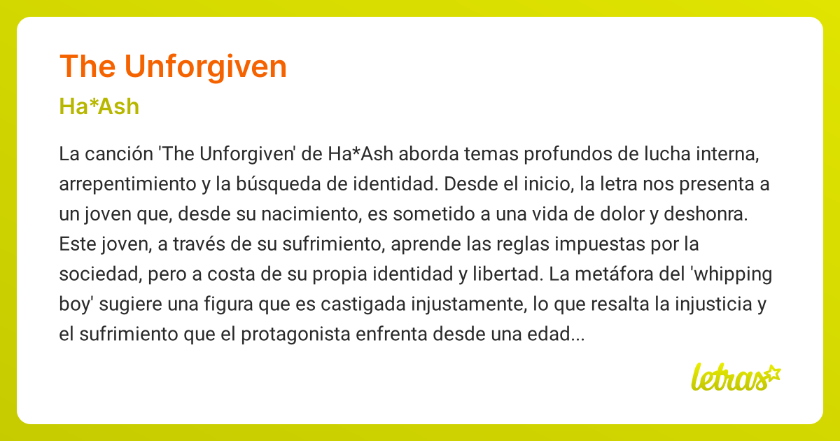 Significado de la canción THE UNFORGIVEN (Ha*Ash) - LETRAS.COM