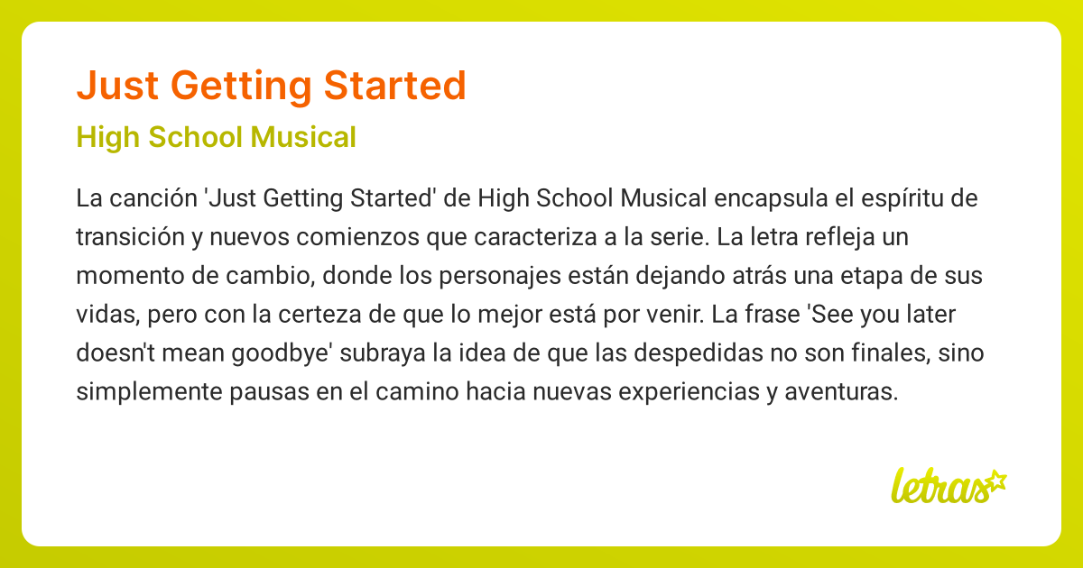 Significado de la canción JUST GETTING STARTED (High School Musical ...