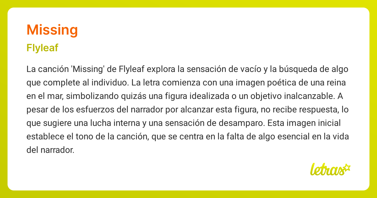 Significado de la canción MISSING (Flyleaf) - LETRAS.COM