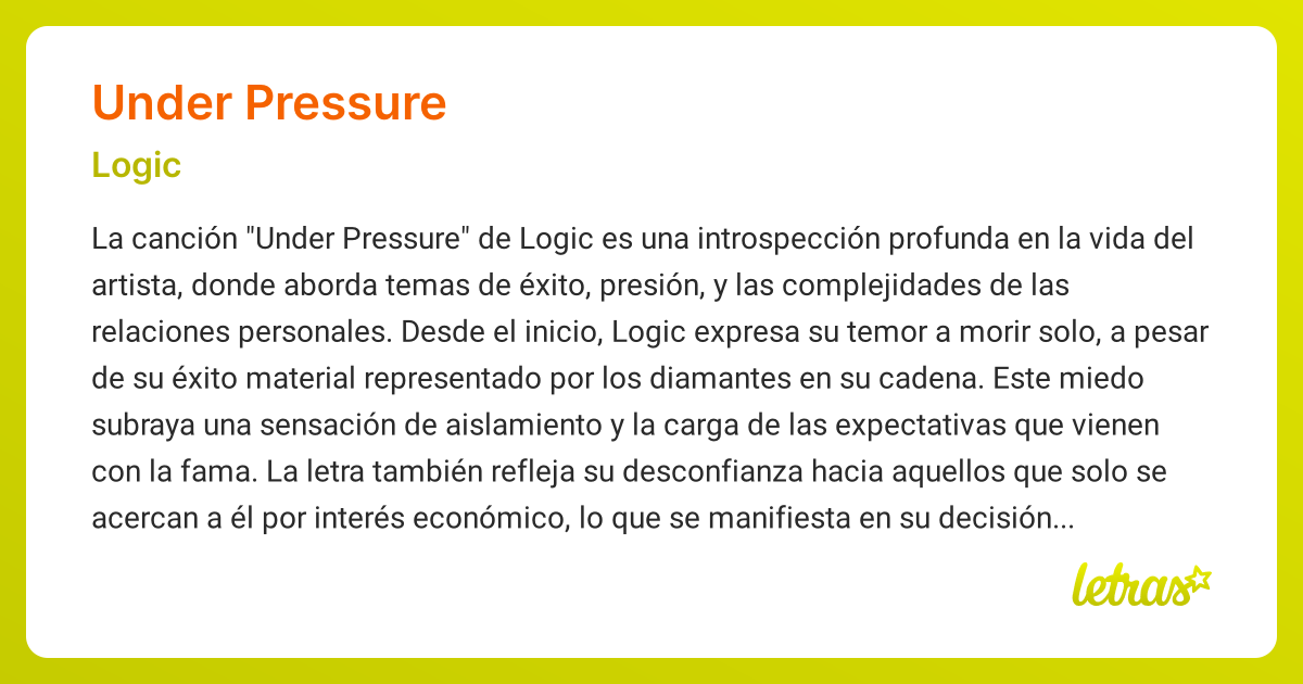 Significado de la canción UNDER PRESSURE (Logic) - LETRAS.COM