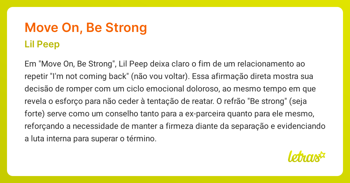 Significado da música MOVE ON, BE STRONG (Lil Peep) - LETRAS.MUS.BR