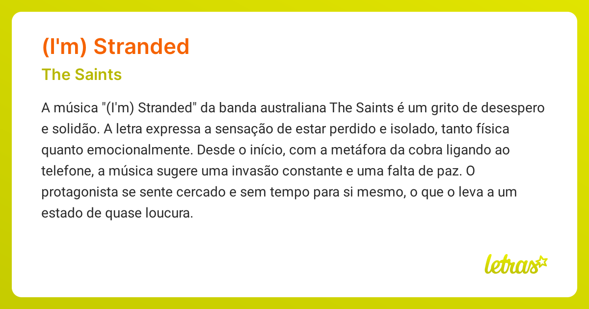 Significado da música (I'M) STRANDED (The Saints) - LETRAS.MUS.BR