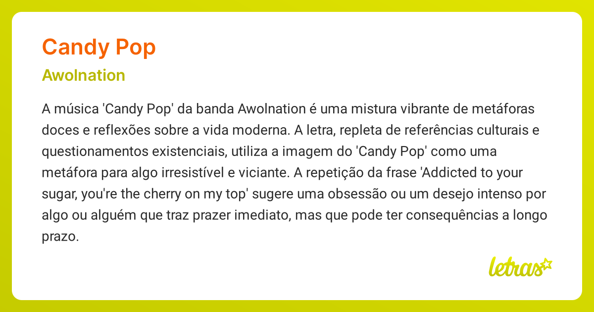 Significado da música CANDY POP (Awolnation) - LETRAS.MUS.BR