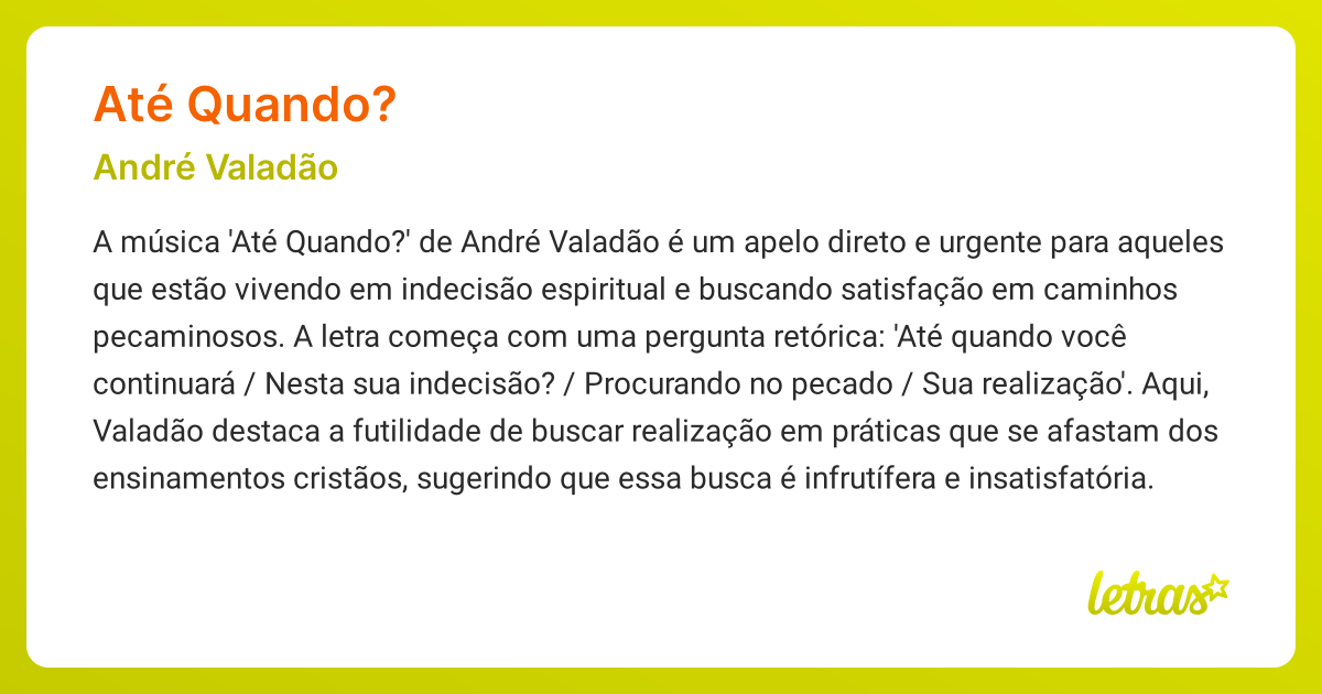 Significado da música ATÉ QUANDO? (André Valadão) - LETRAS.MUS.BR