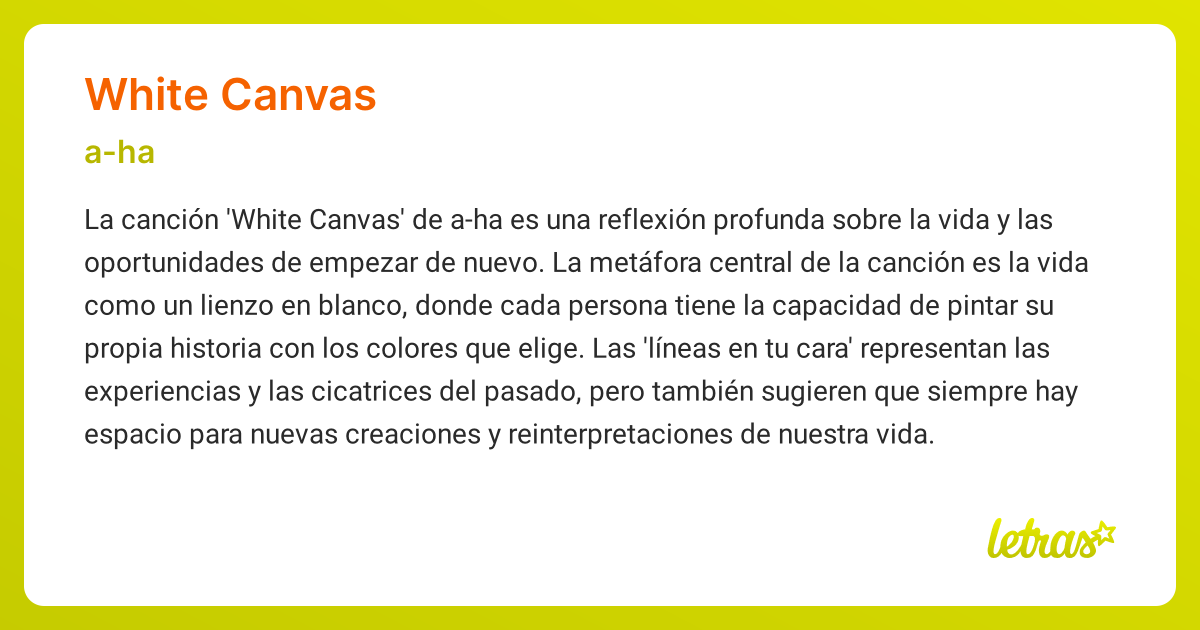 Significado de la canción WHITE CANVAS (a-ha) - LETRAS.COM