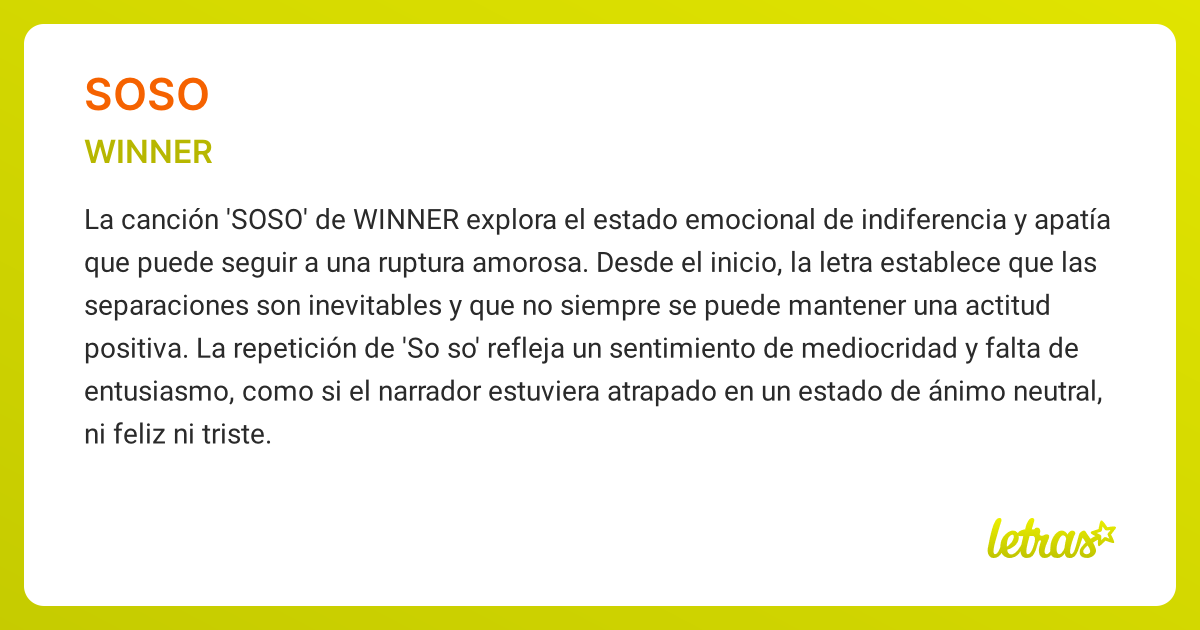 Significado de la canción SOSO (WINNER) - LETRAS.COM
