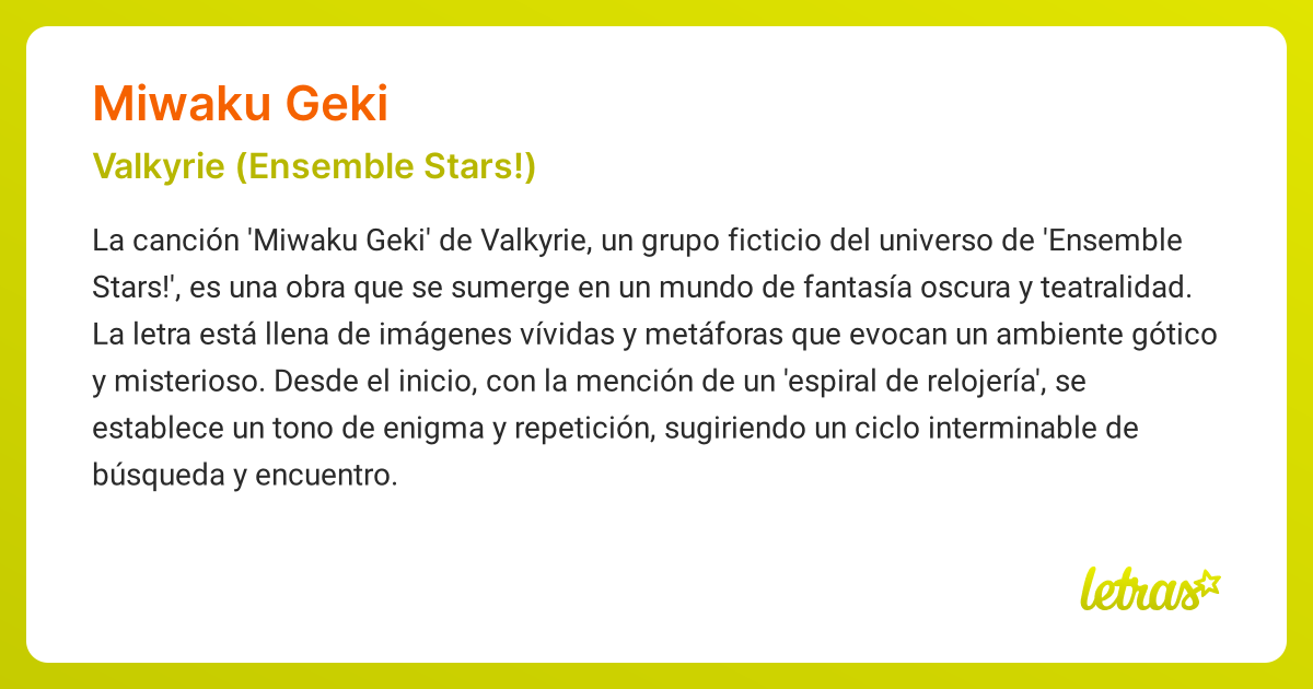 Significado de la canción MIWAKU GEKI (Valkyrie (Ensemble Stars!)) - LETRAS.COM