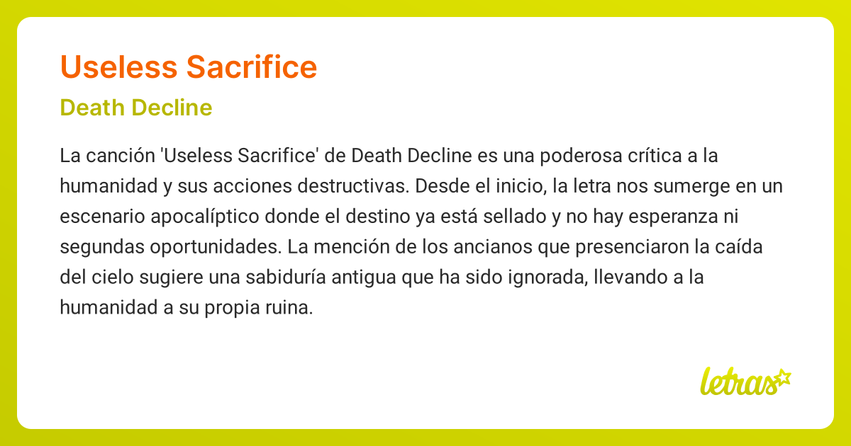 Significado de la canción USELESS SACRIFICE (Death Decline) - LETRAS.COM
