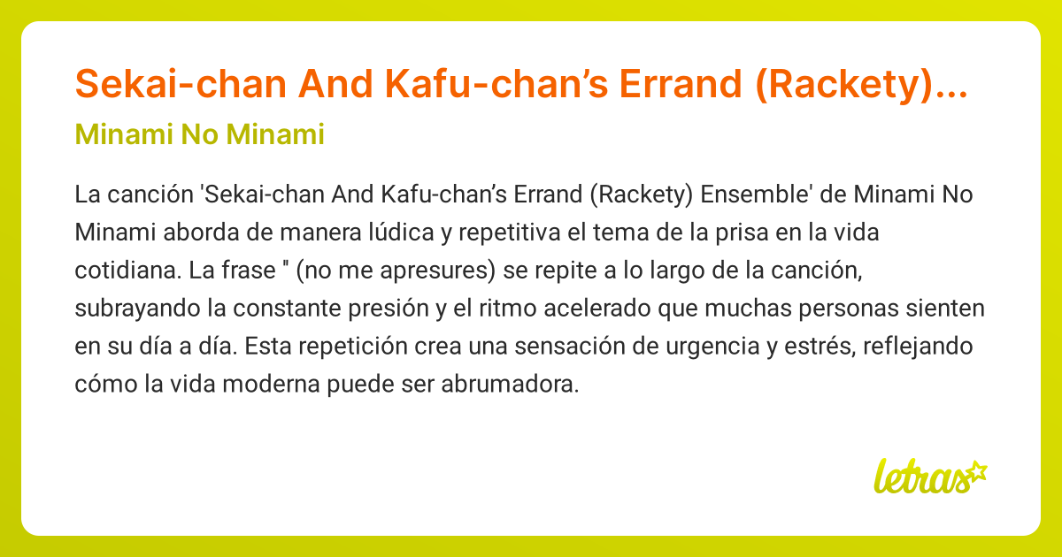 Significado de la canción Sekai-chan And Kafu-chan’s Errand (Rackety ...