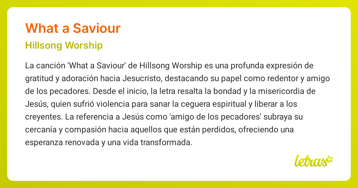 Significado de la canción WHAT A SAVIOUR (Hillsong Worship) - LETRAS.COM