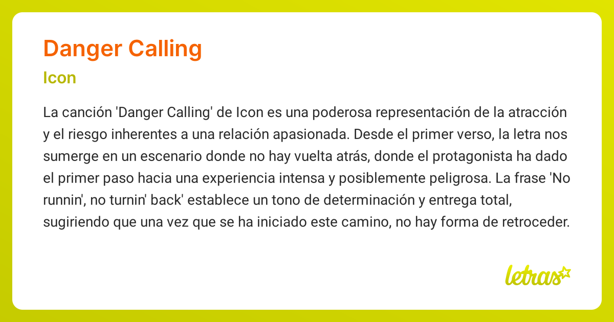 Significado de la canción DANGER CALLING (Icon) - LETRAS.COM