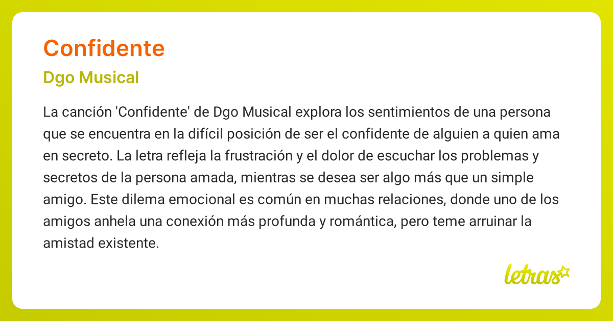 Significado de la canción CONFIDENTE (Dgo Musical) - LETRAS.COM