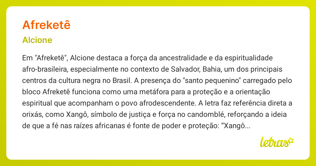 Significado da música AFREKETÊ (Alcione) - LETRAS.MUS.BR