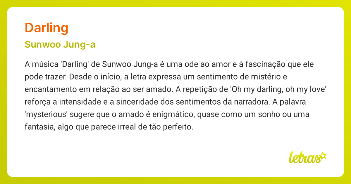 Significado da música DARLING (Sunwoo Jung-a) - LETRAS.MUS.BR