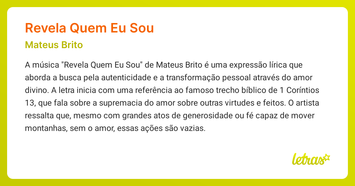 Significado da música REVELA QUEM EU SOU (Mateus Brito) - LETRAS.MUS.BR