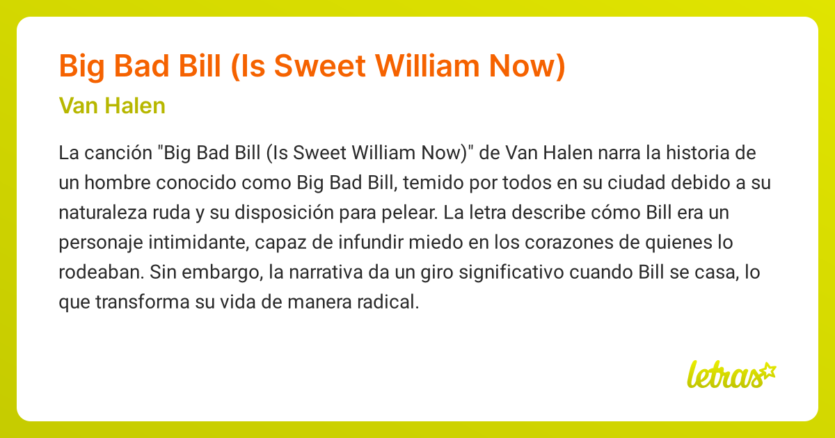 Significado de la canción Big Bad Bill (Is Sweet William Now) (Van ...