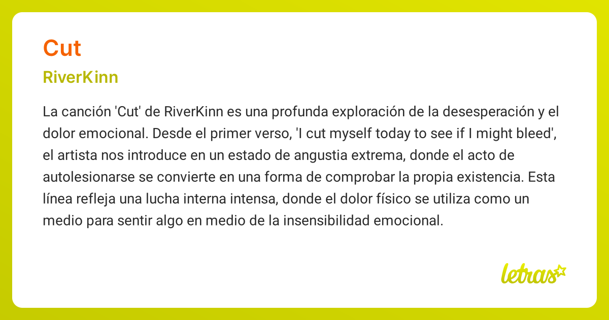 Significado de la canción CUT (RiverKinn) - LETRAS.COM