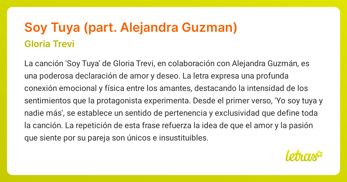 Significado de la canción Soy Tuya (part. Alejandra Guzman) (Gloria ...