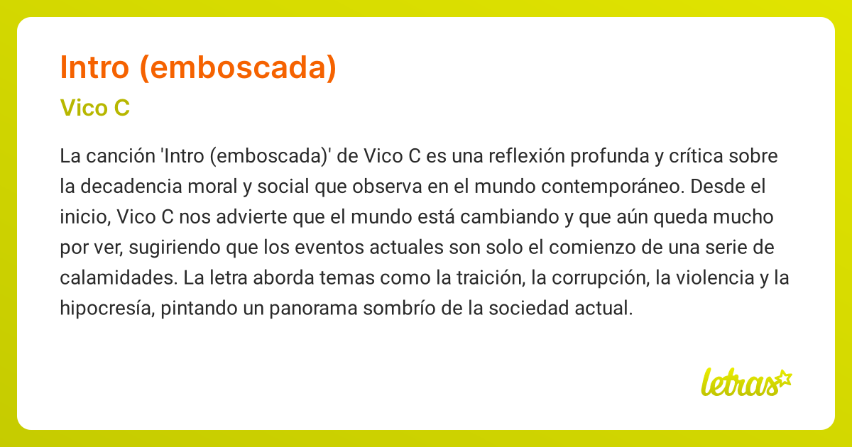 Significado de la canción INTRO (EMBOSCADA) (Vico C) - LETRAS.COM