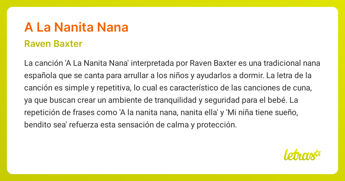 Significado de la canción A LA NANITA NANA (Raven Baxter) - LETRAS.COM
