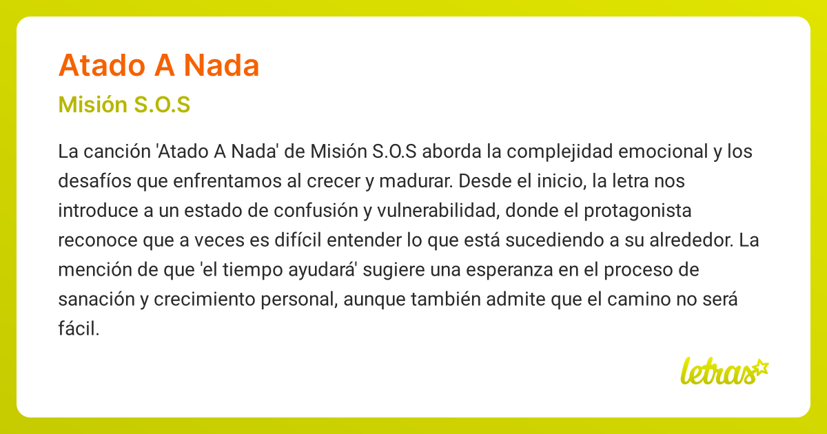 Significado de la canción ATADO A NADA (Misión S.O.S) - LETRAS.COM