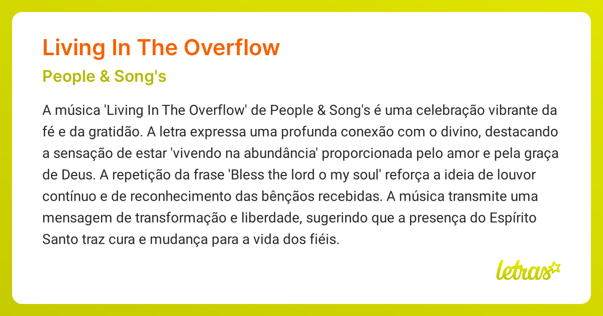 Significado da música LIVING IN THE OVERFLOW (People & Song's) - LETRAS ...