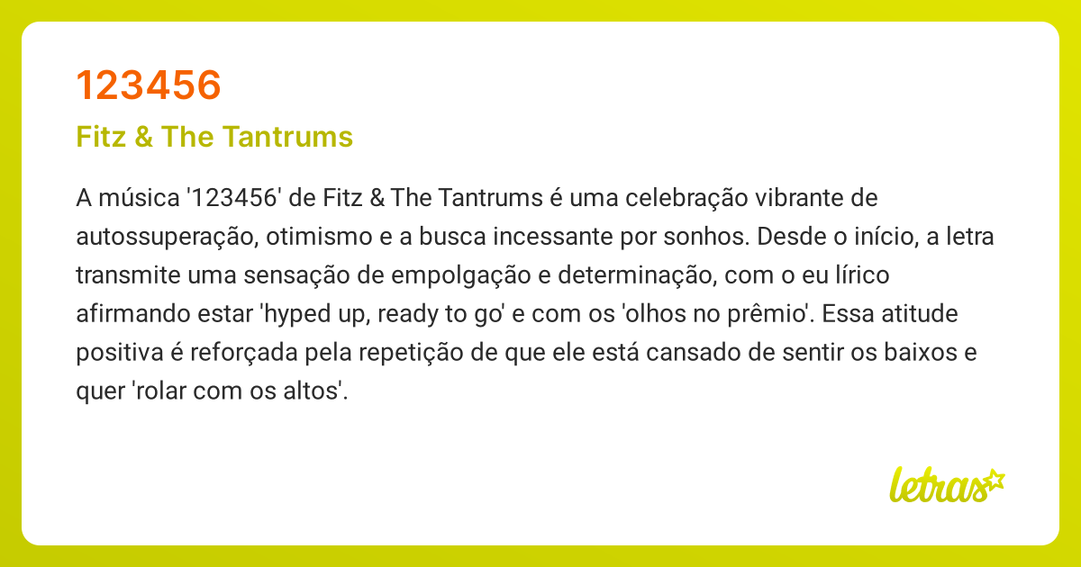 Significado da música 123456 (Fitz & The Tantrums) - LETRAS.MUS.BR