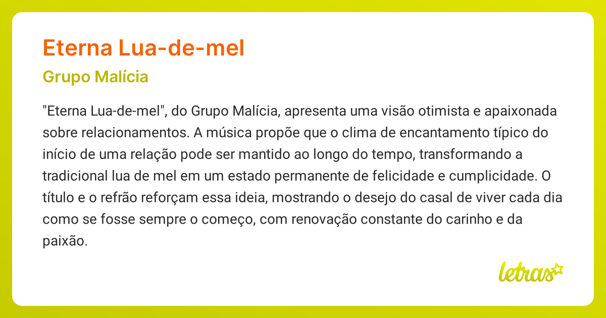Significado da música ETERNA LUA-DE-MEL (Grupo Malícia) - LETRAS.MUS.BR
