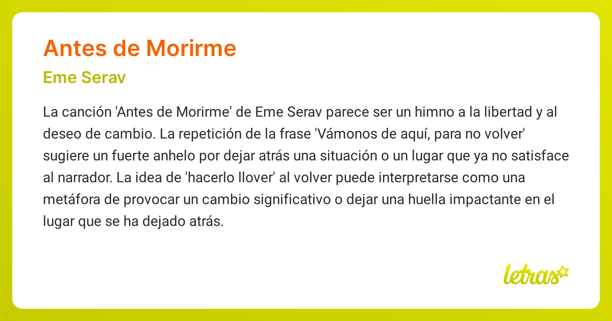 Significado de la canción ANTES DE MORIRME (Eme Serav) - LETRAS.COM